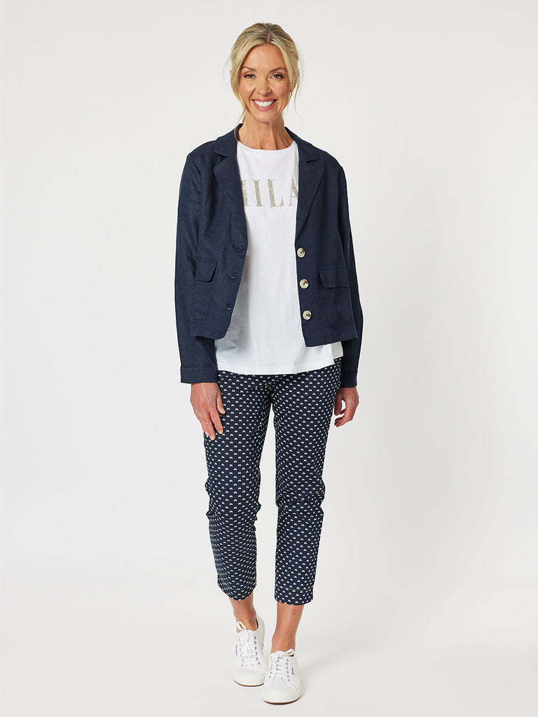 Danielle Linen Cropped Blazer - Navy – Gordon Smith
