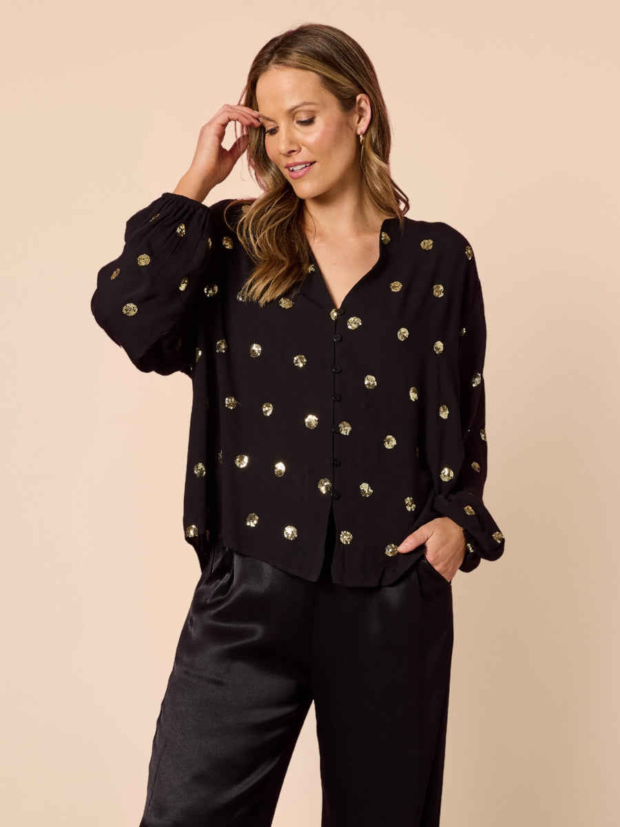 Allegra Sequin Spot Top - Black – Gordon Smith