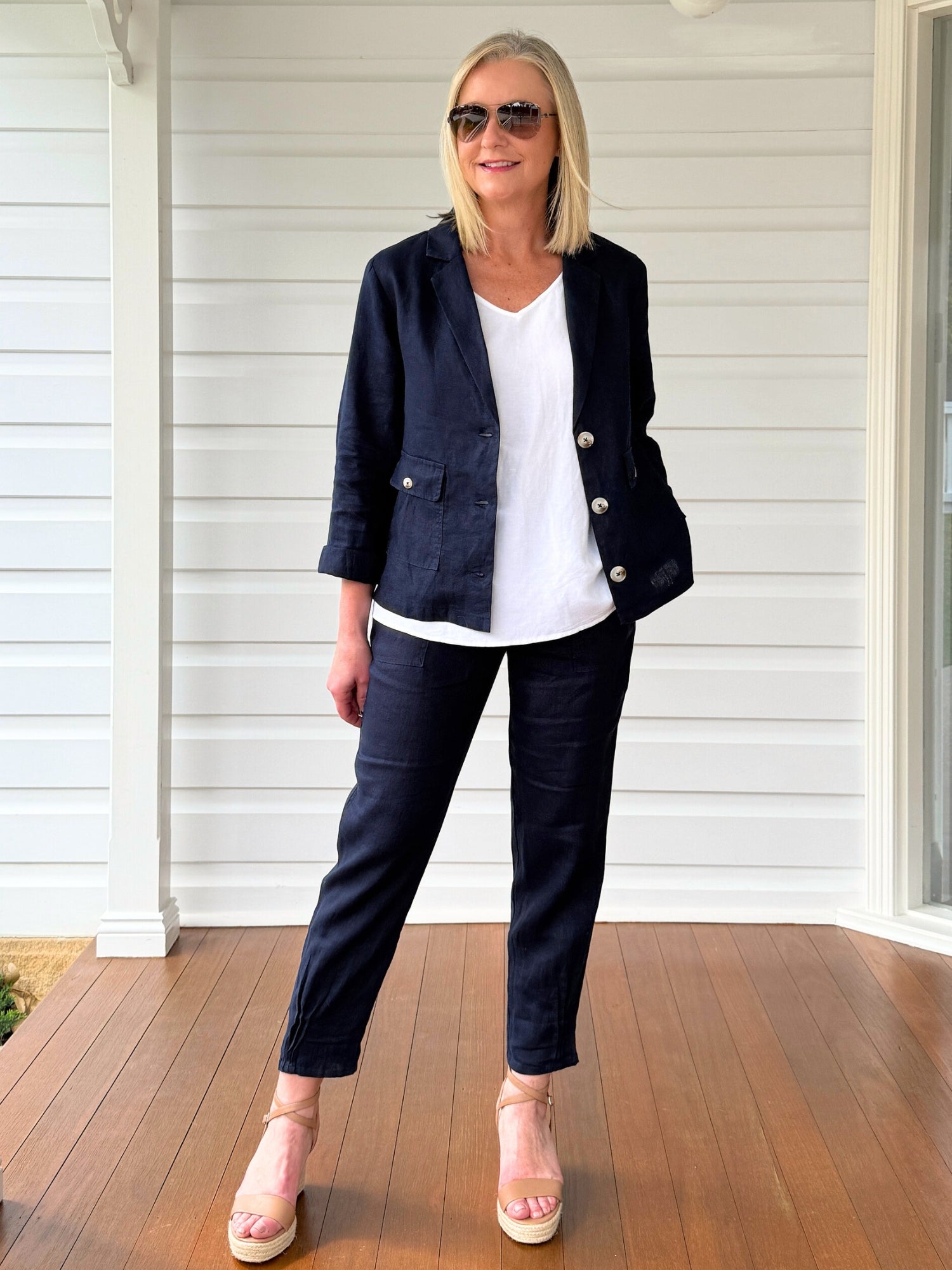 Sarah Linen Pleat Hem Pant - Navy – Gordon Smith